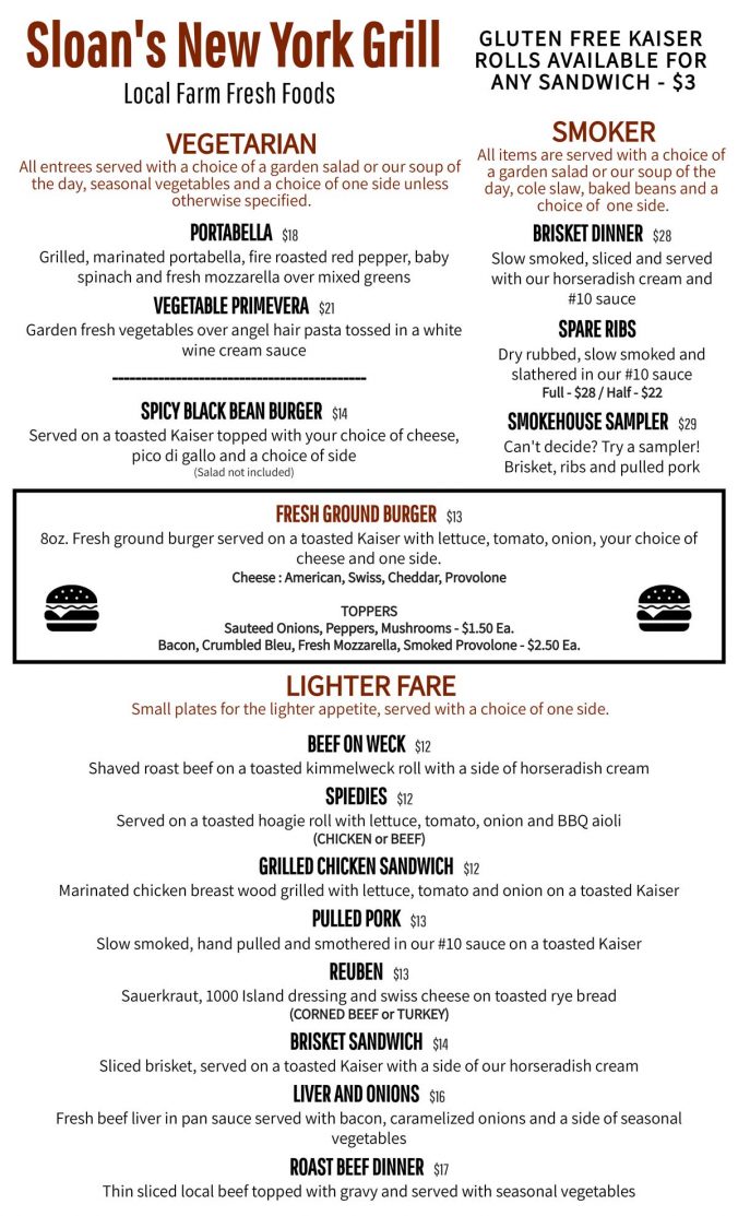 Dinner Menu – Sloan’s